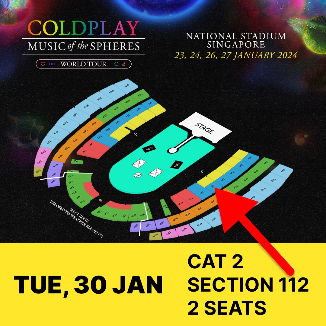 Coldplay CAT 2 Section 112, Tickets & Vouchers, Event Tickets on Carousell