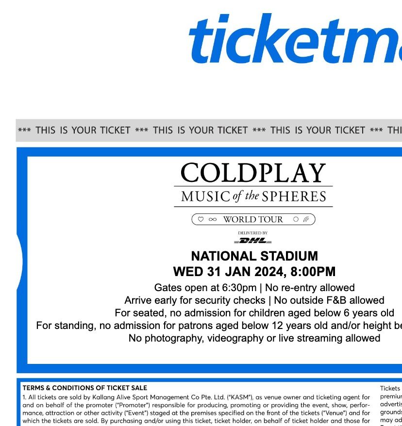 Coldplay Cat 7 Ticket Available 31 Jan, Tickets & Vouchers, Event ...