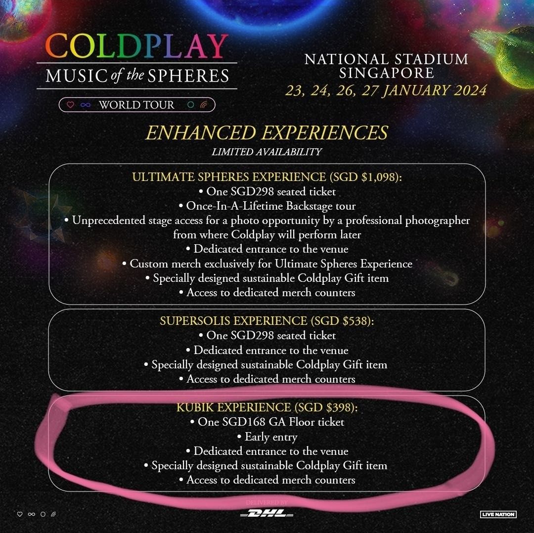 Coldplay Concert 2x Kubik Experience Standing Pen, Tickets & Vouchers ...
