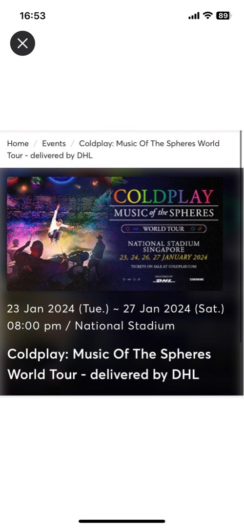 Coldplay ticket, Tickets & Vouchers, Event Tickets on Carousell