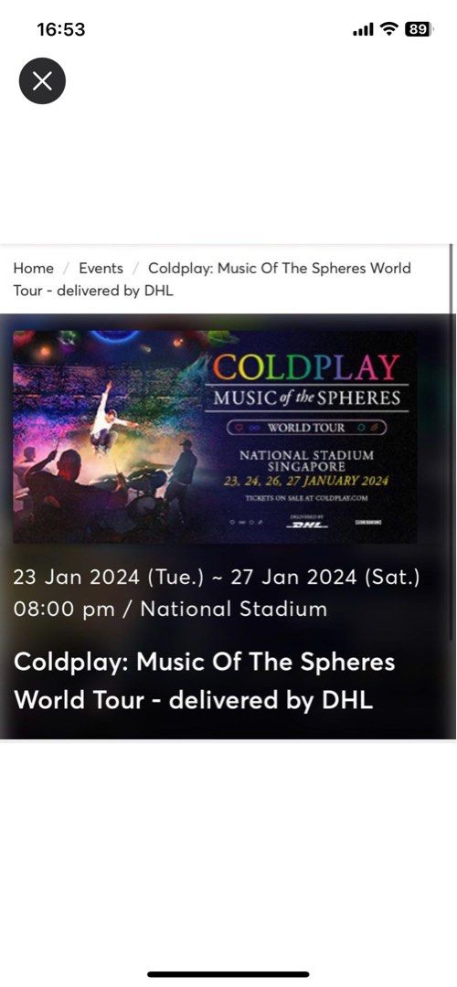 Coldplay ticket, Tickets & Vouchers, Event Tickets on Carousell