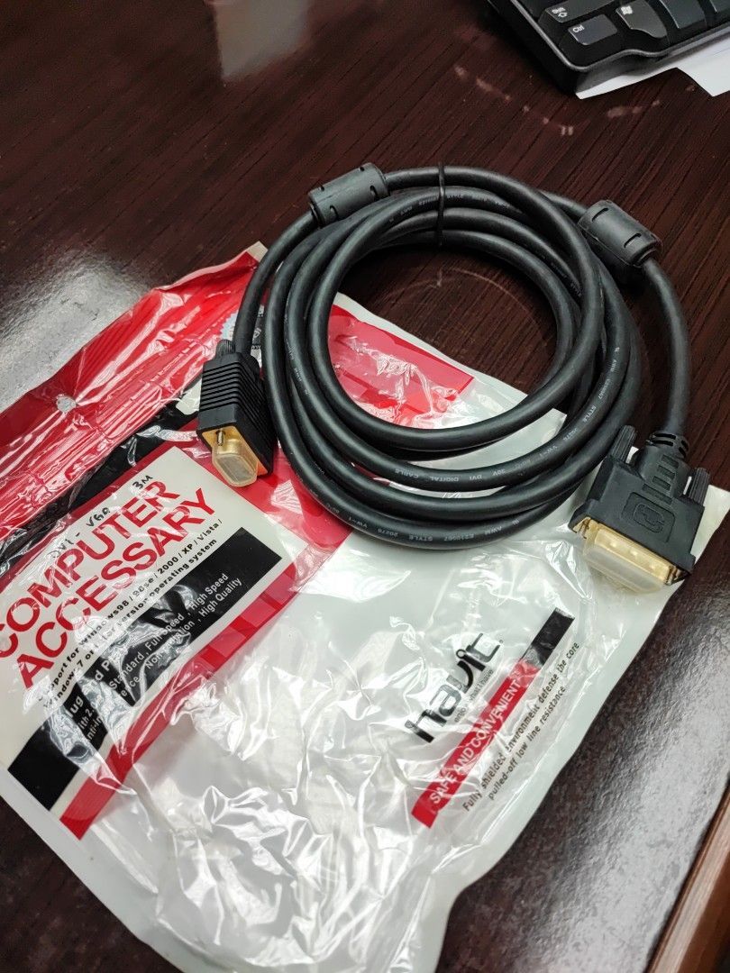 DVI - VGA 3 meter cable, 電腦＆科技, 電腦周邊及配件, 電腦線、轉接線及轉換器 - Carousell