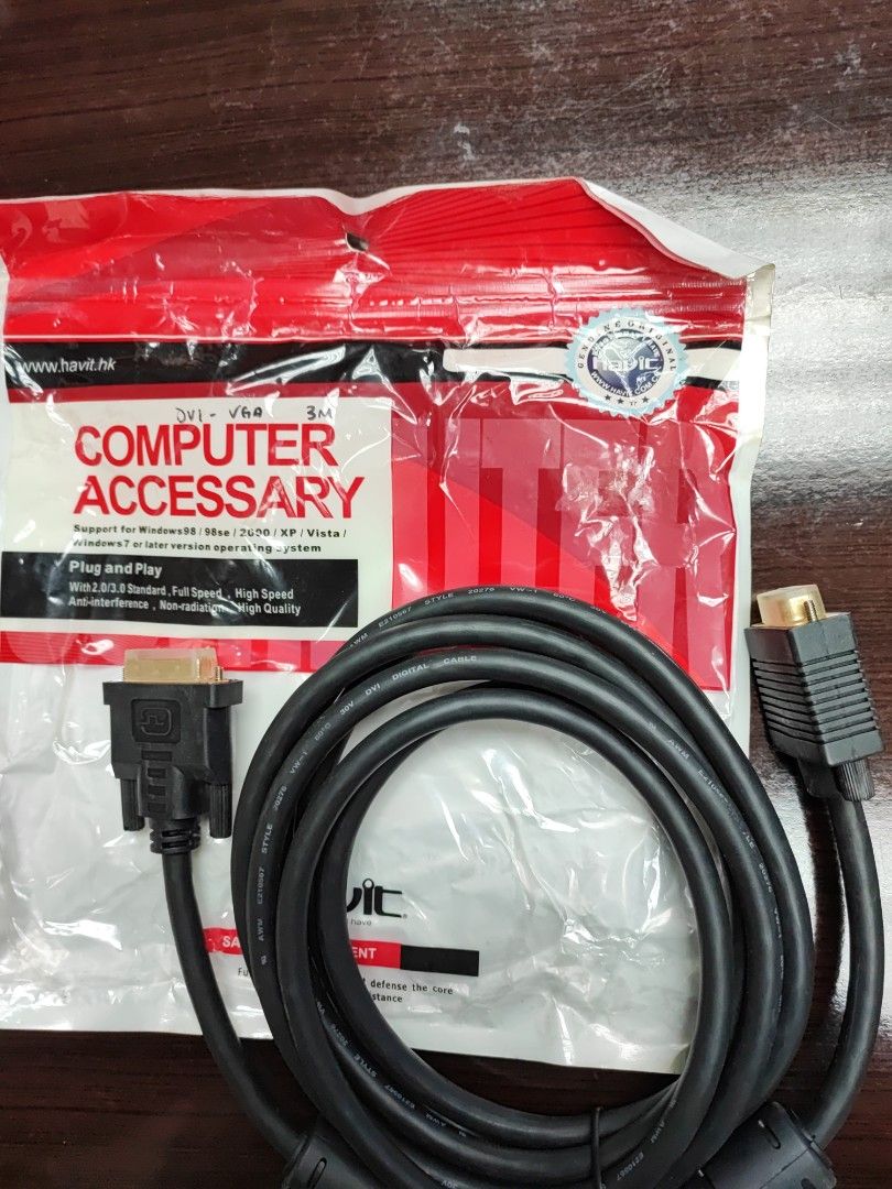 DVI - VGA 3 meter cable, 電腦＆科技, 電腦周邊及配件, 電腦線、轉接線及轉換器 - Carousell