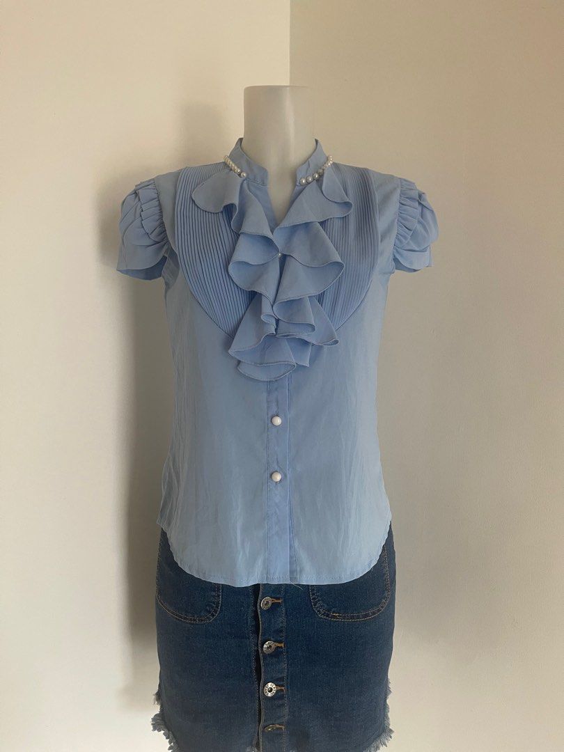 Flowy baby blue top, Women's Fashion, Tops, Blouses on Carousell
