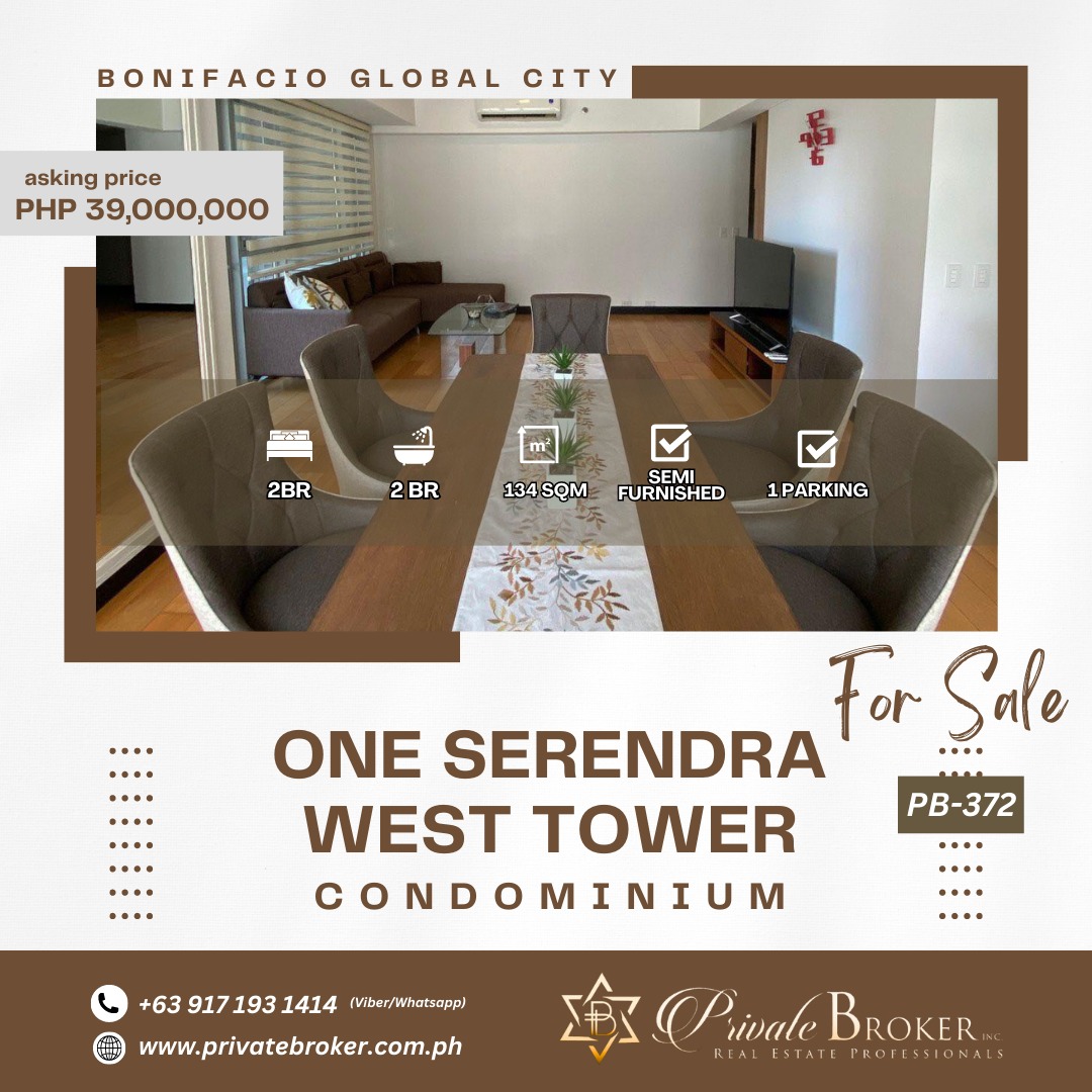 For Sale 2BR Corner Unit at One Serendra, Property, For Sale ...