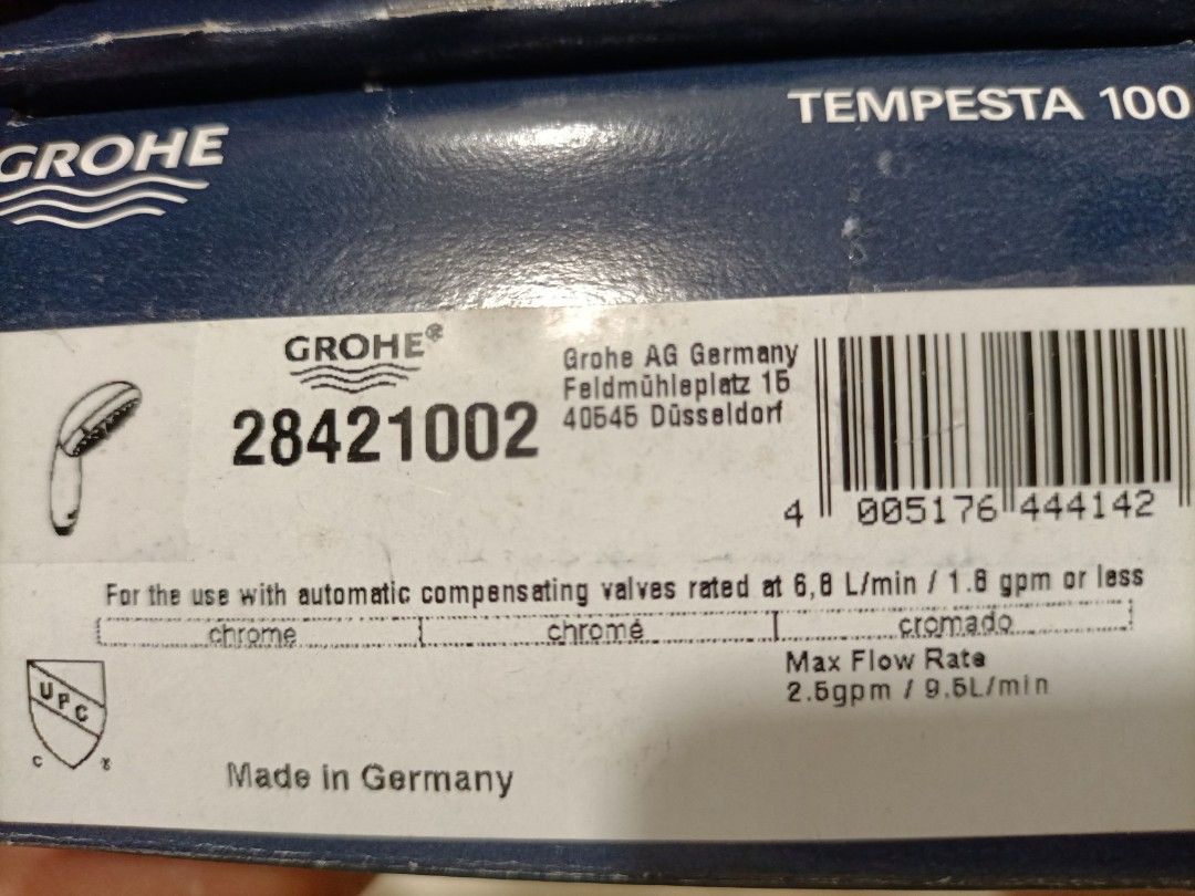 GROHE New Tempesta 100 IV Handshower 9.5 L, Furniture & Home Living ...
