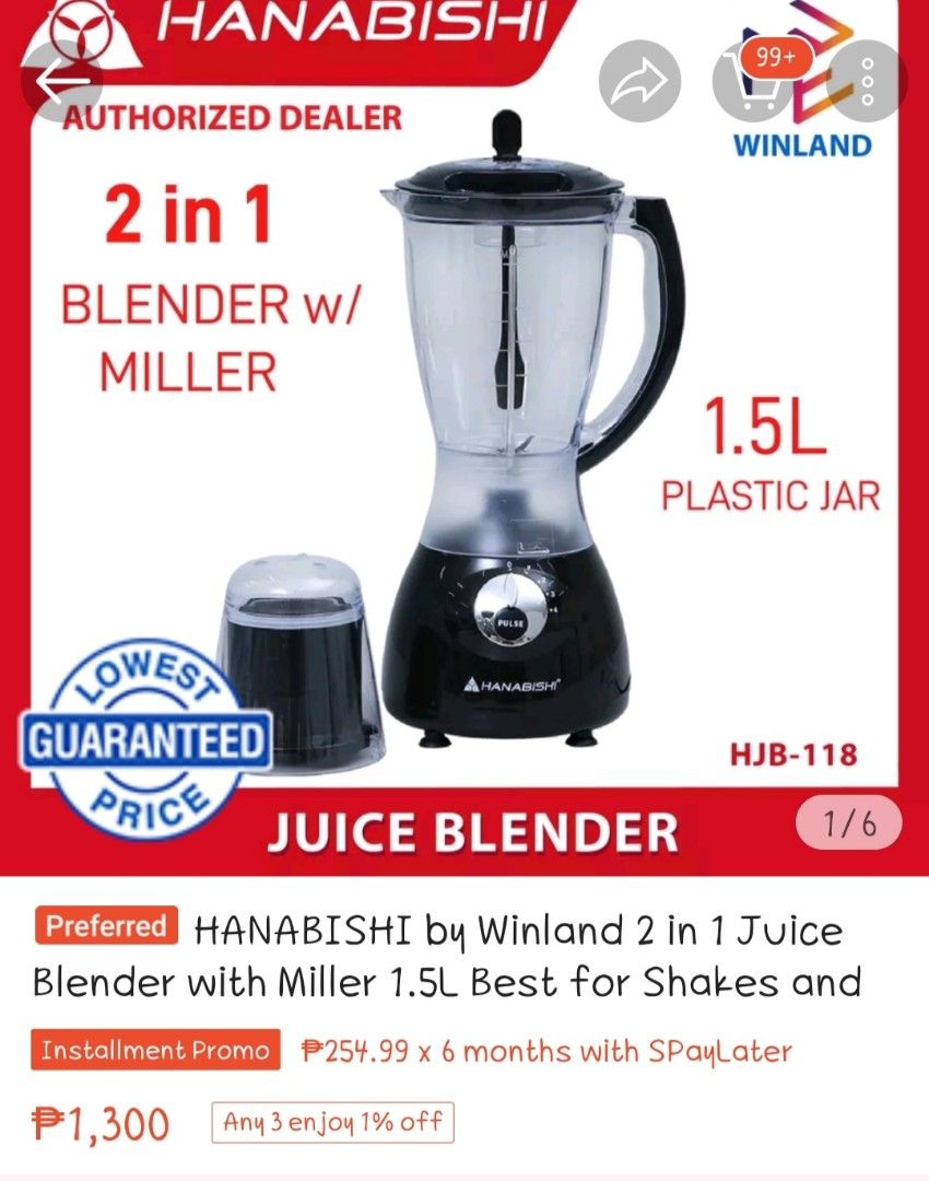 Hanabishi: 2 in1 Blender w/ miller 1.5L on Carousell