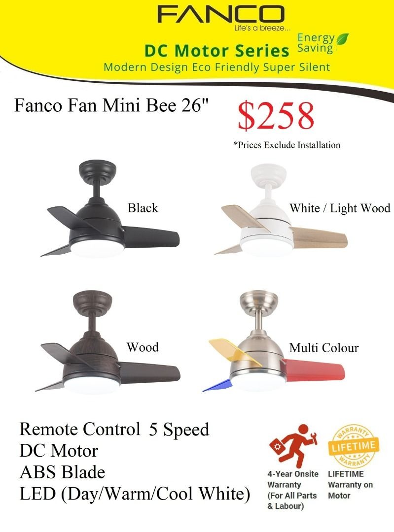Fanco Mini Bee 26" Ceiling Fan, Furniture & Home Living, Lighting ...