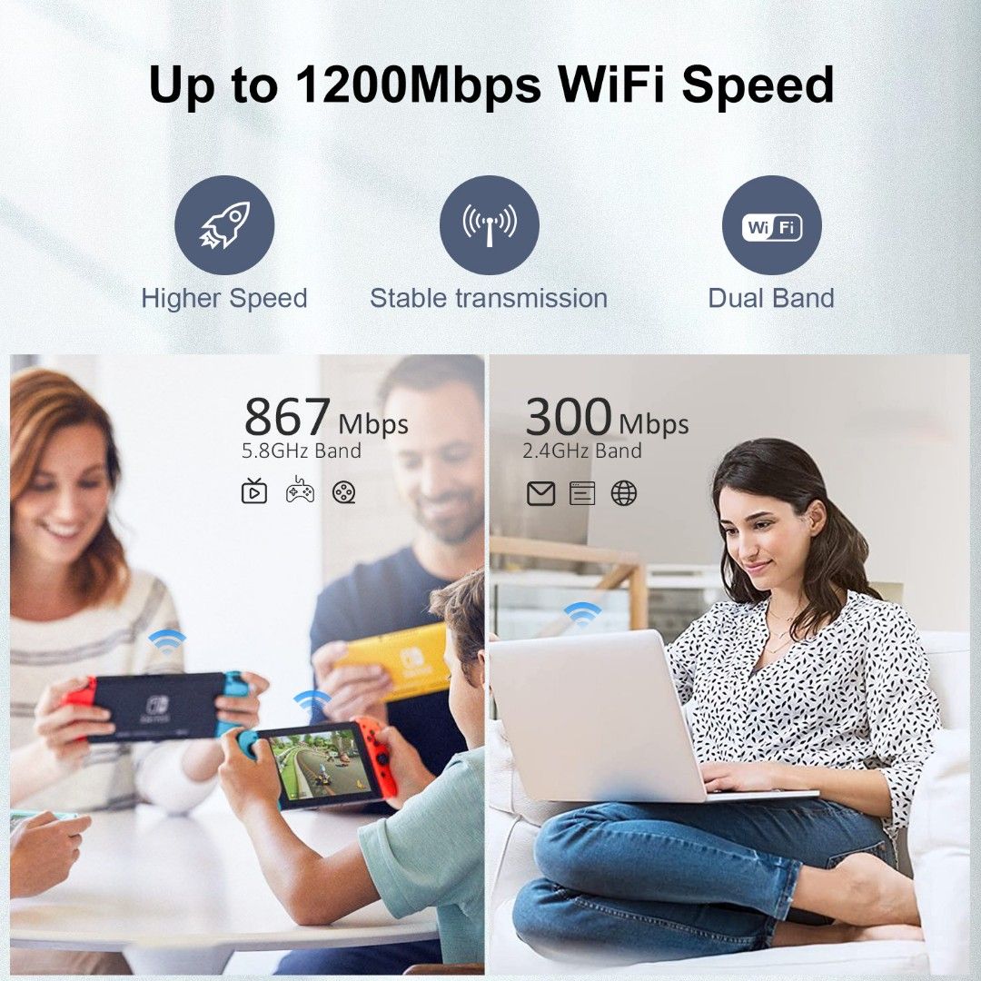 Joowin WiFi Range Extender 1200mbps Dual Band 2.4GHz & 5.8GHz 802.11ac ...