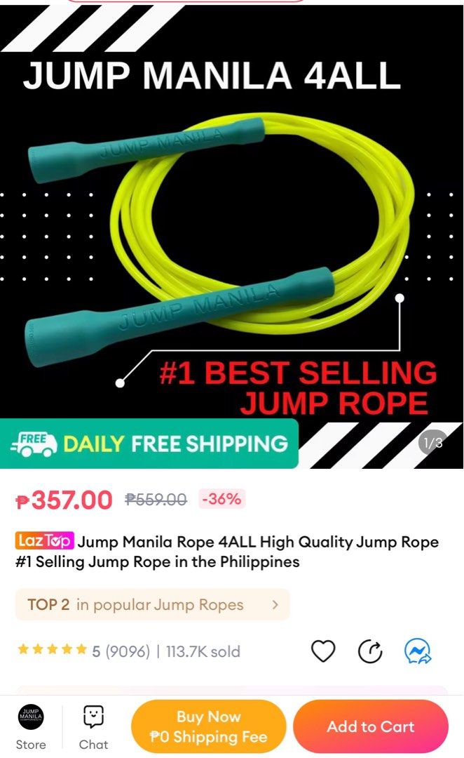 Jump Manila Jump Rope with Rubber, Sports Equipment, Exercise & Fitness ...