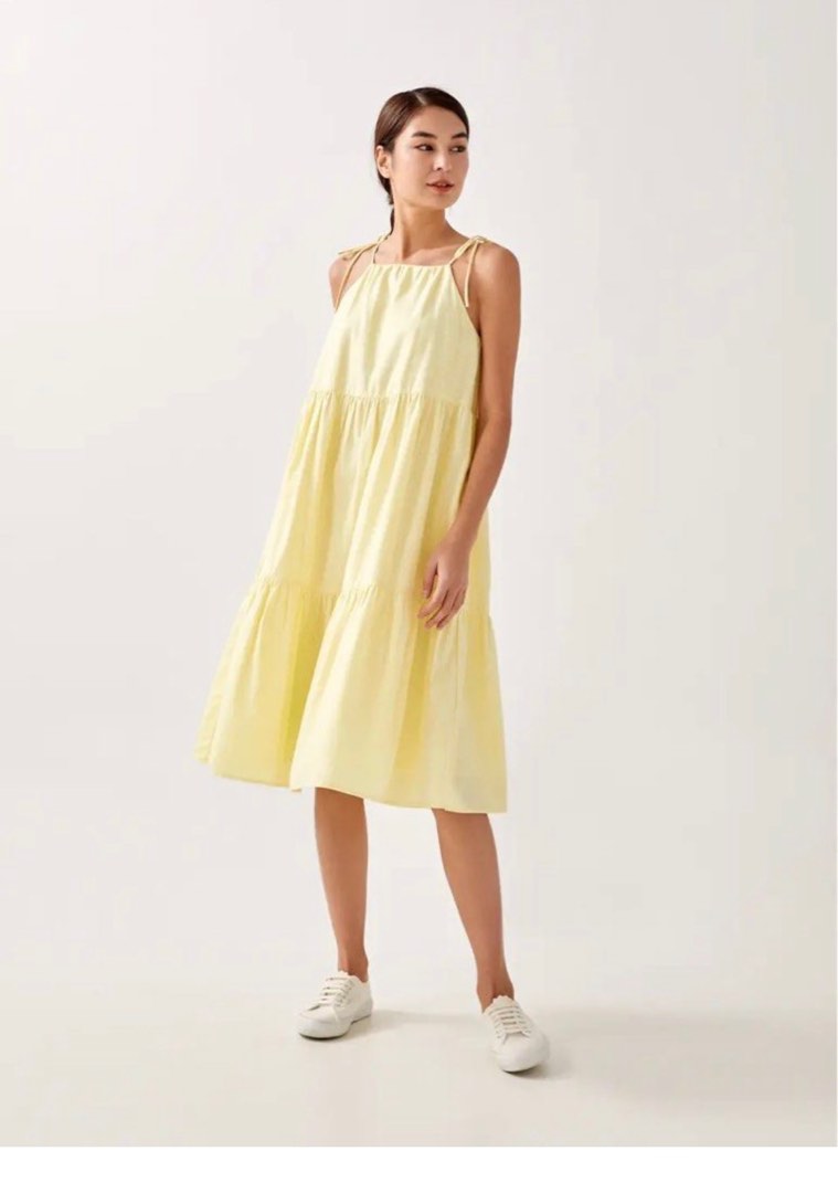 Love Bonito LB Akia Tie Shoulder Tiered Midi Dress, Women's Fashion ...