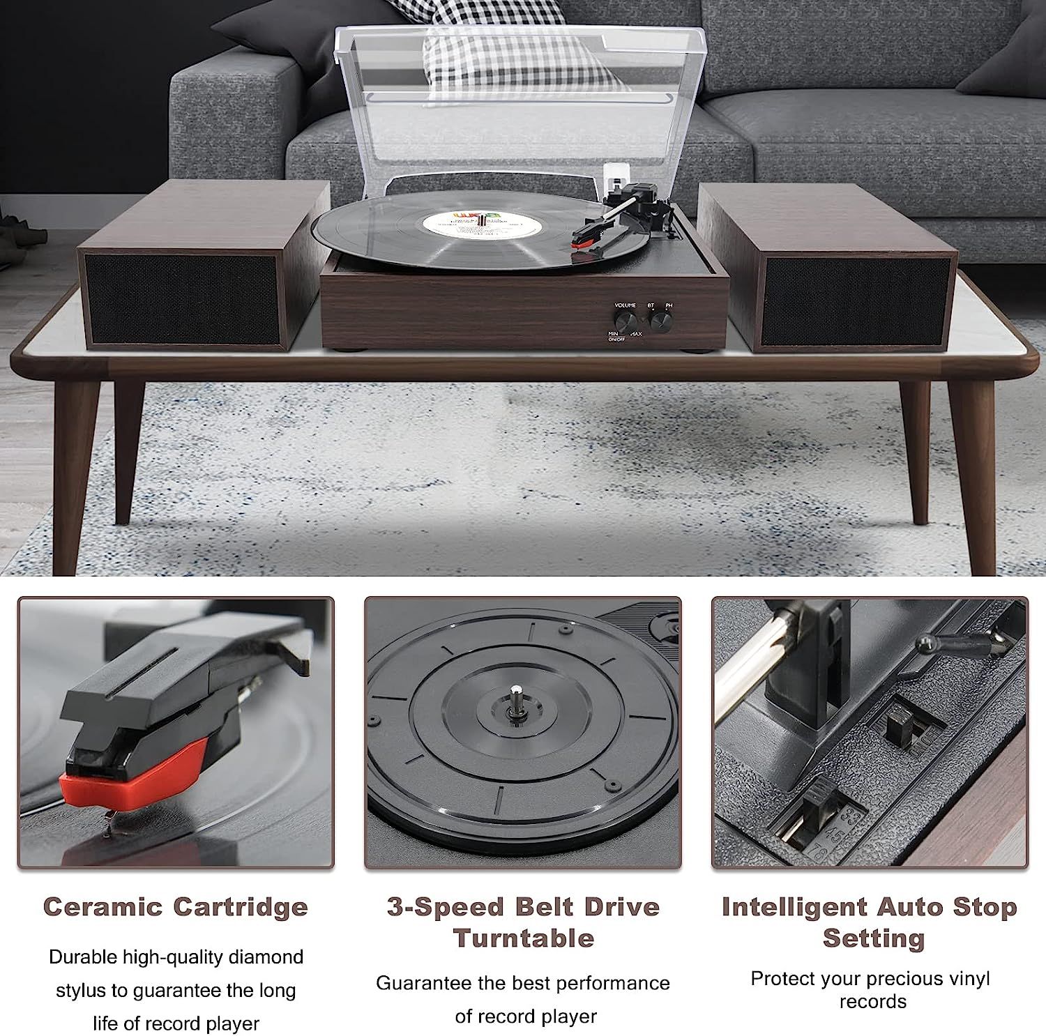 LP&No.1 Bluetooth Turntable Hi-fi System with Bookshelf Speakers, 3 ...