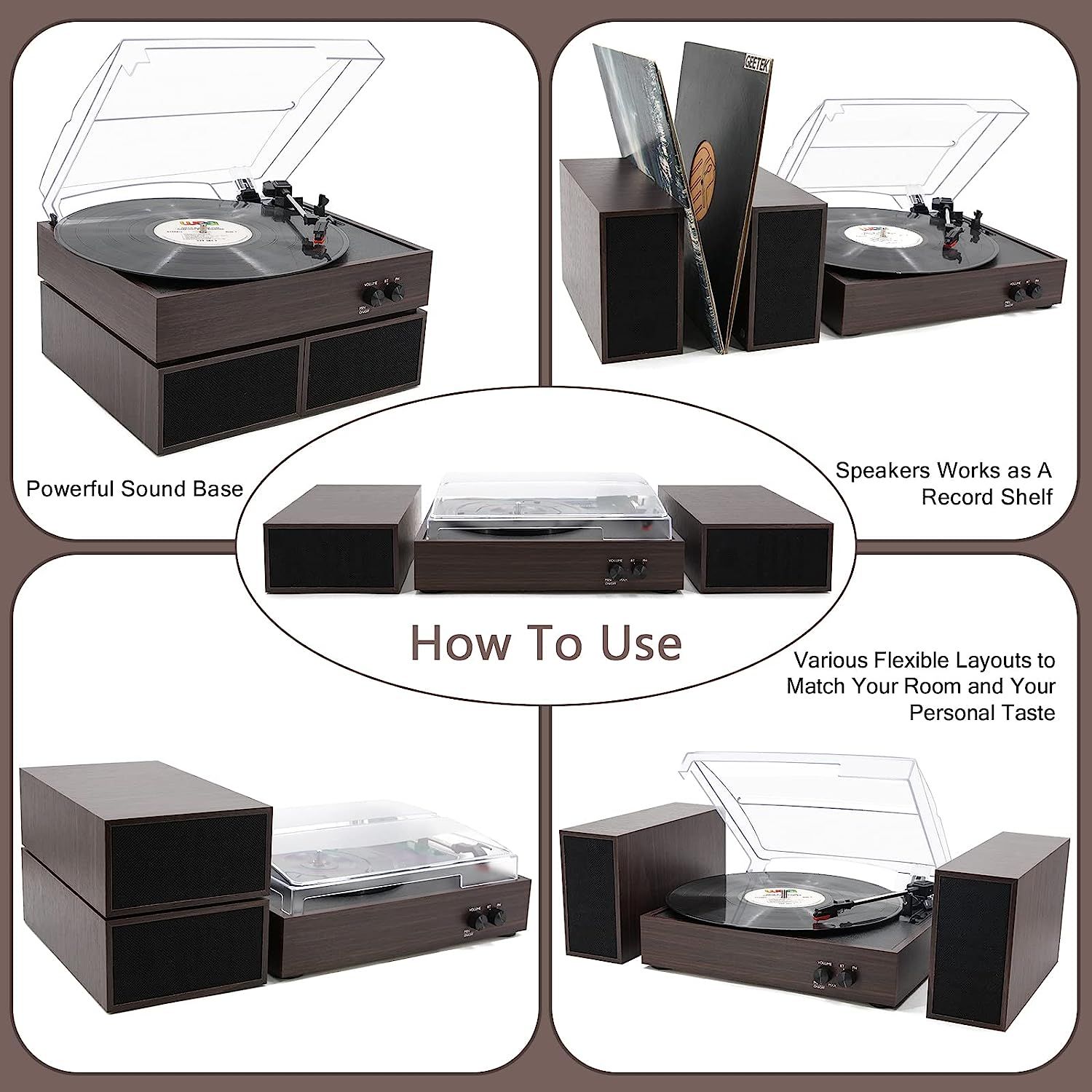 LP&No.1 Bluetooth Turntable Hi-fi System with Bookshelf Speakers, 3 ...