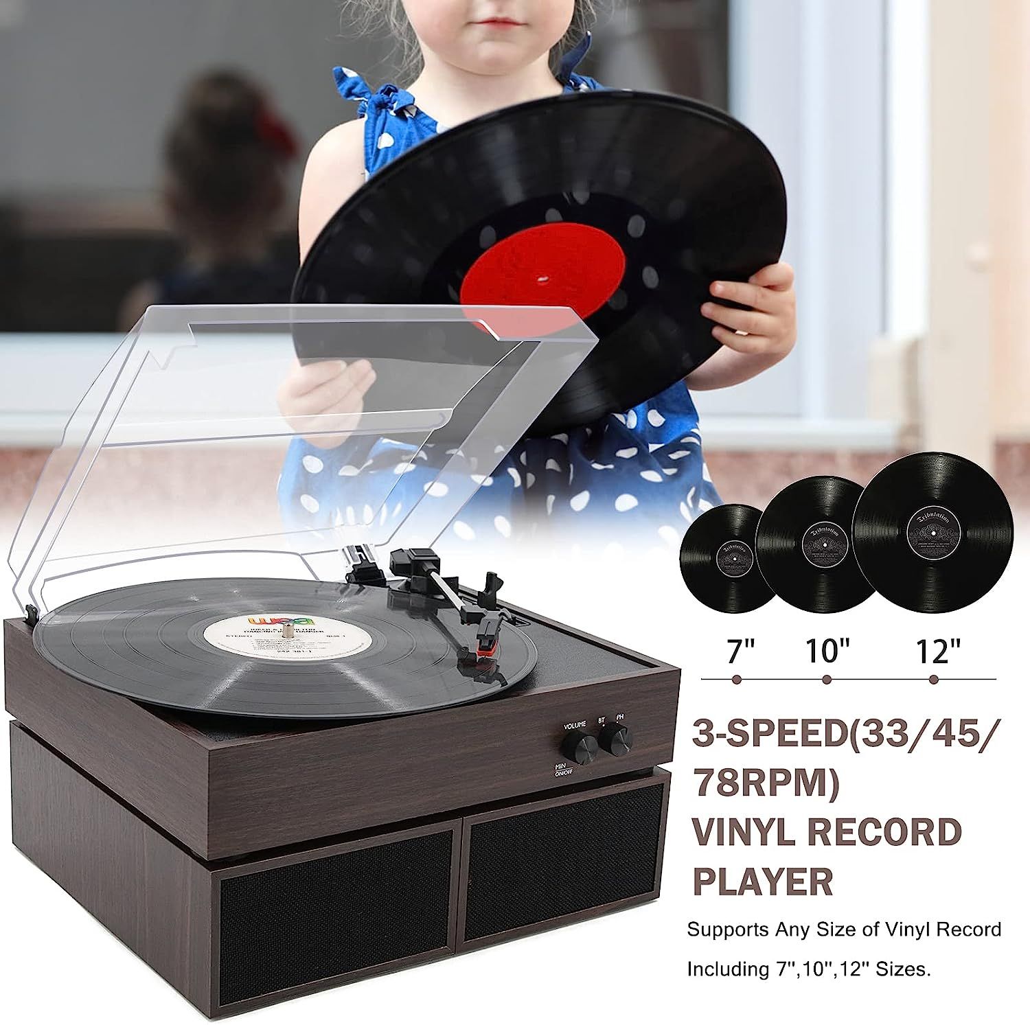 LP&No.1 Bluetooth Turntable Hi-fi System with Bookshelf Speakers, 3 ...