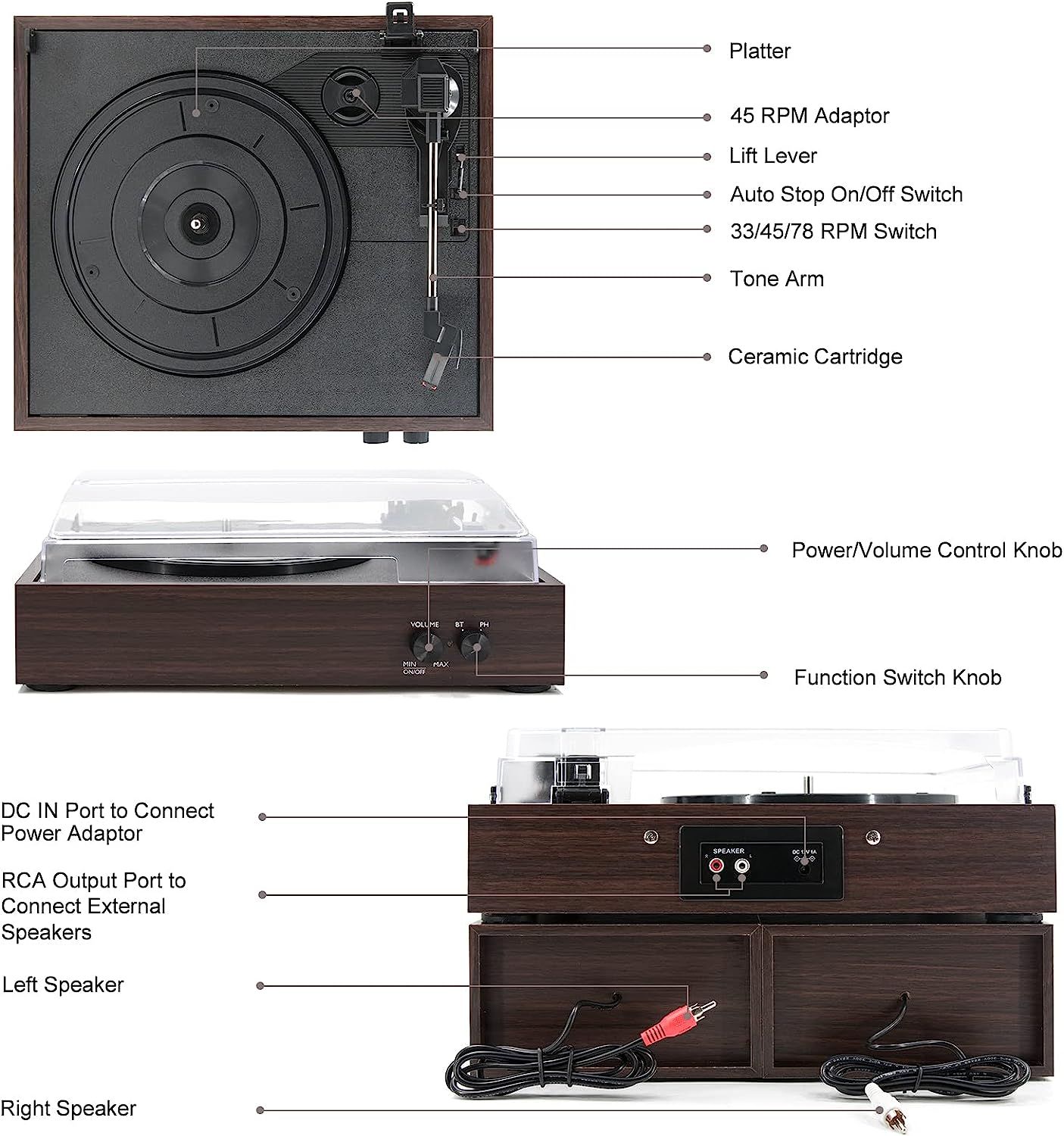 LP&No.1 Bluetooth Turntable Hi-fi System with Bookshelf Speakers, 3 ...