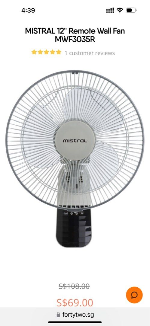 Mistral 12 inch Remote Control Wall Fan, Furniture & Home Living ...
