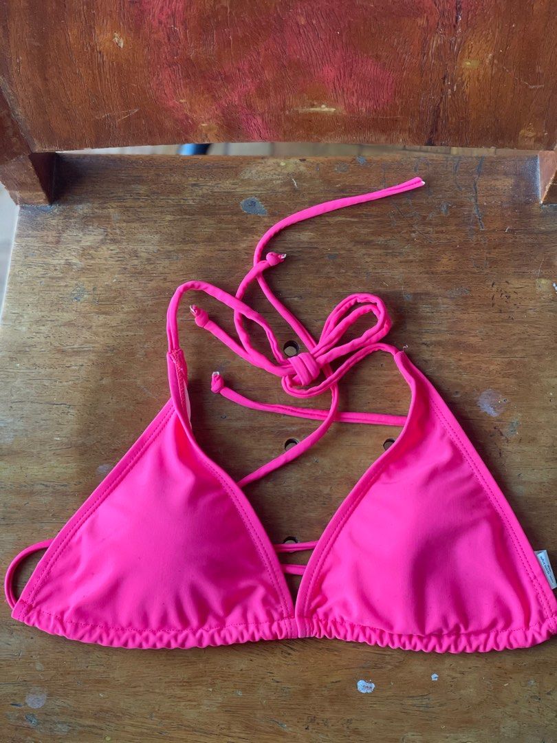 Neon Pink Triangle Bikini Top Swimsuit, Women's Fashion, Swimwear ...
