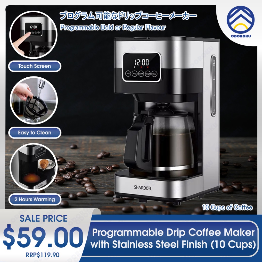 ODOROKU Coffee Maker Touch-Screen 10-cup Programmable with Glass Carafe ...