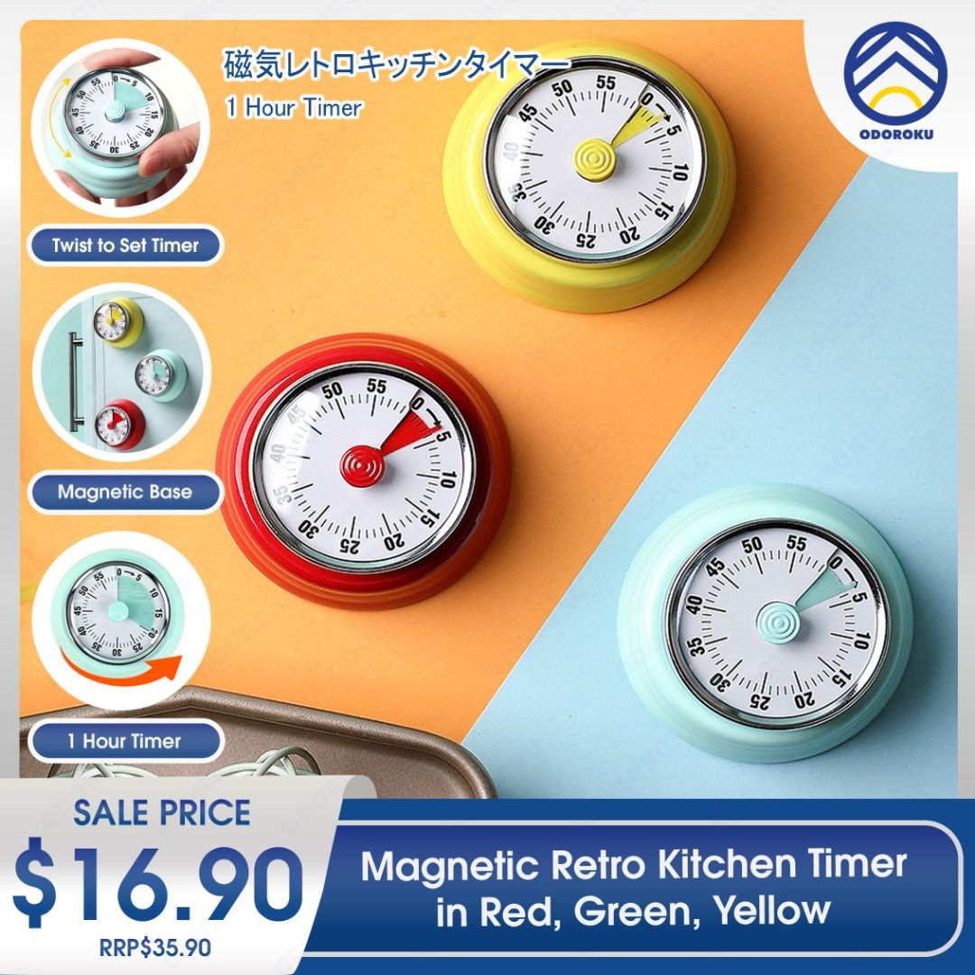 ODOROKU Magnetic Retro Kitchen Timer 1 Hour Timer Classic Mechanical ...