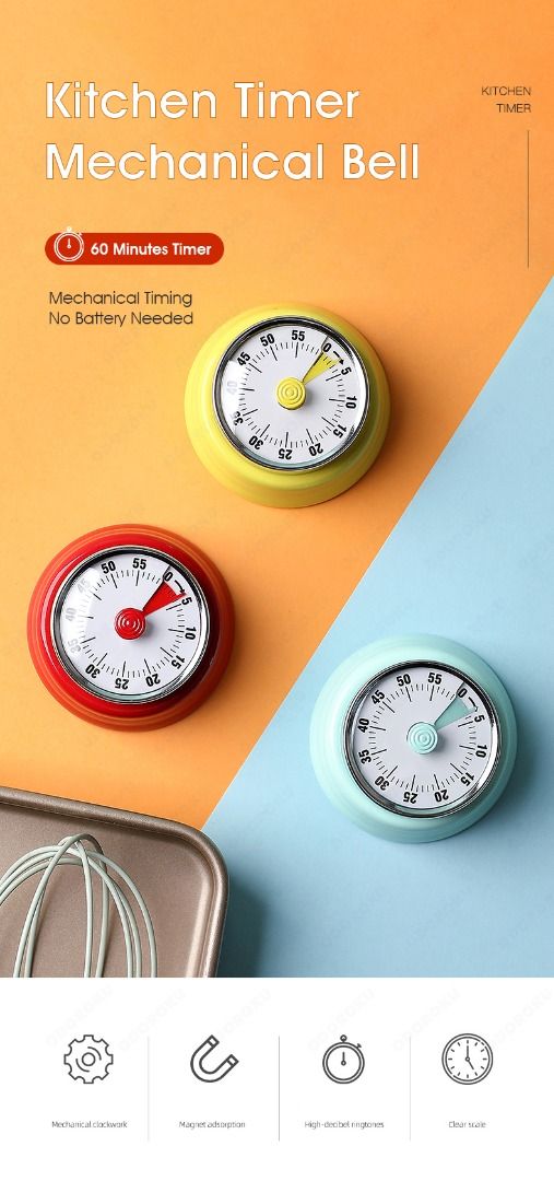 ODOROKU Magnetic Retro Kitchen Timer 1 Hour Timer Classic Mechanical ...