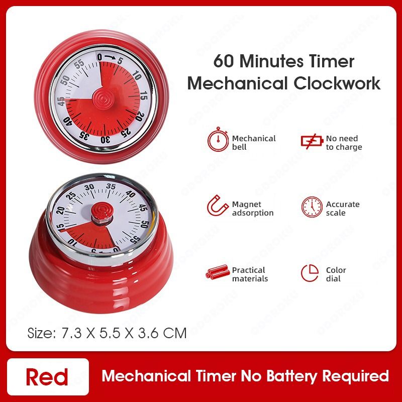 ODOROKU Magnetic Retro Kitchen Timer 1 Hour Timer Classic Mechanical ...