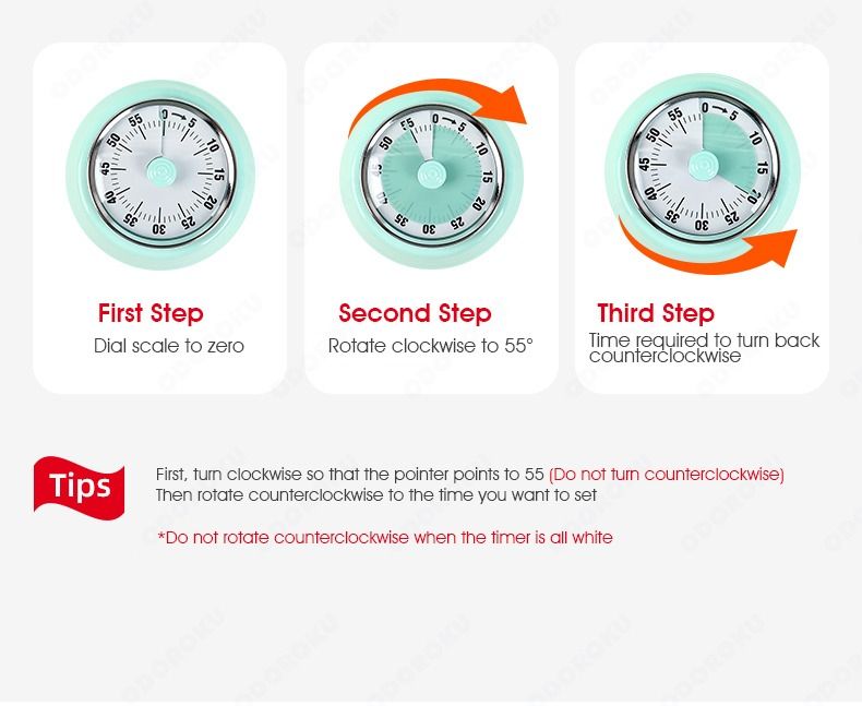 ODOROKU Magnetic Retro Kitchen Timer 1 Hour Timer Classic Mechanical ...