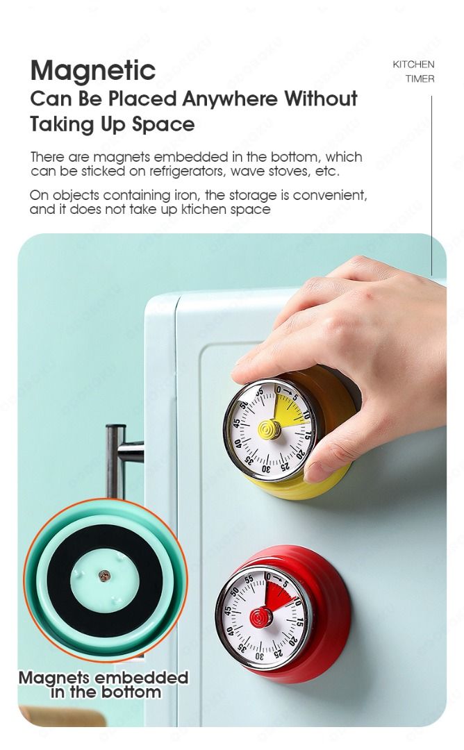 ODOROKU Magnetic Retro Kitchen Timer 1 Hour Timer Classic Mechanical ...