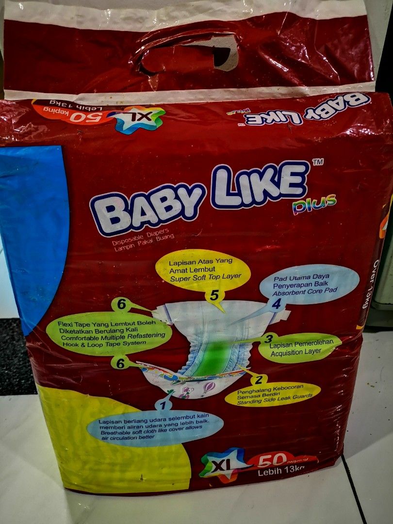 Pampers Diapers jenama Baby Like saiz XL50, Babies & Kids, Bathing ...