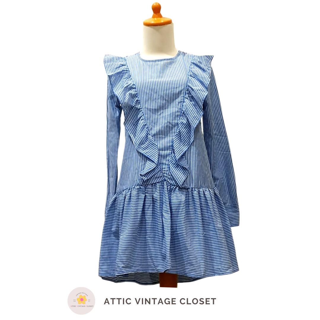 Pull & Bear Ruffled Blue Mini Dress, Fesyen Wanita, Pakaian Wanita ...