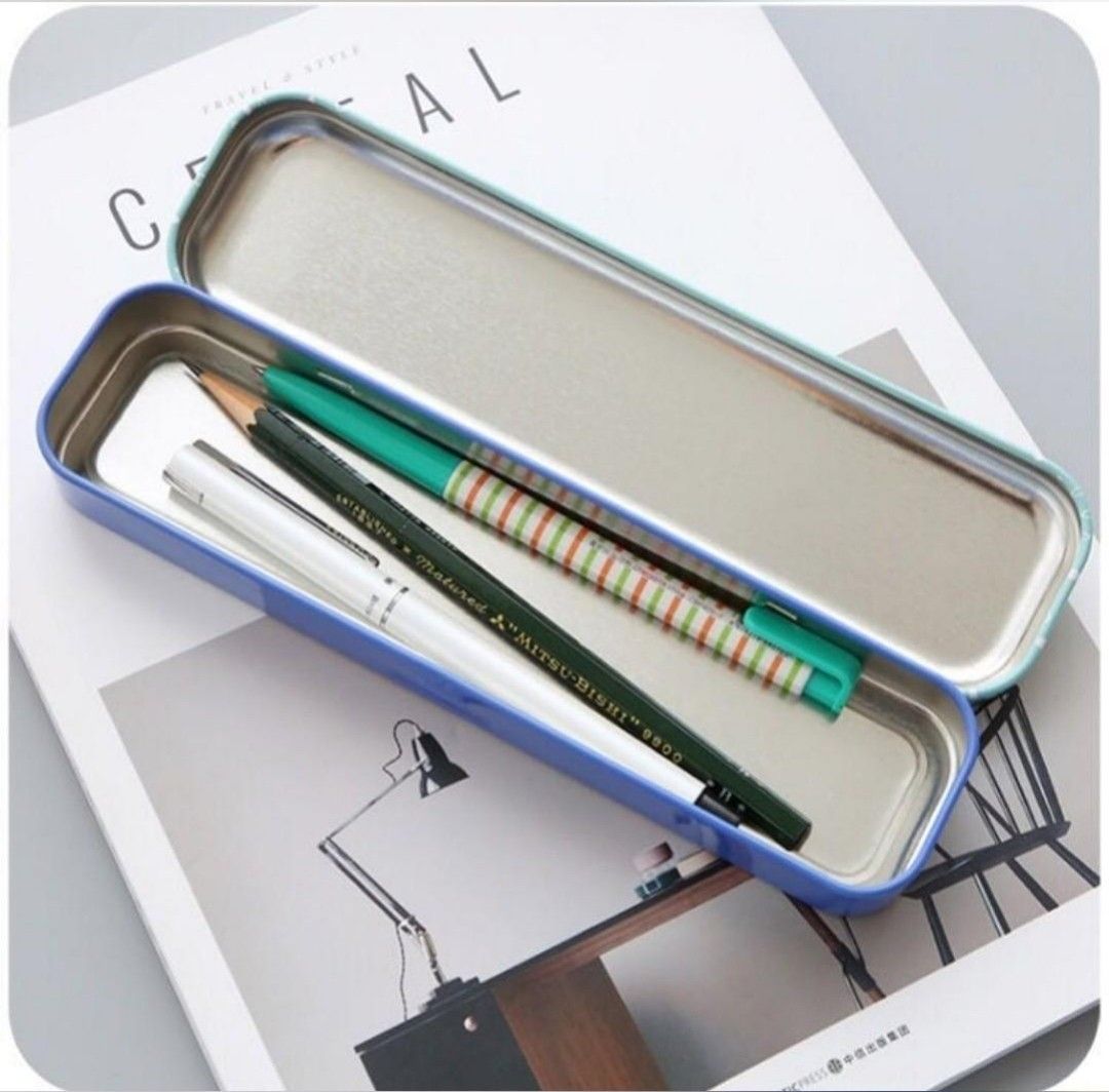 Slim Metal Pencil Case Compact School Supplies, Hobbies & Toys ...