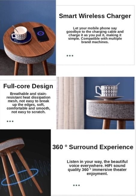 Smart Coffee Table Small Table Wireless Charging Bluetooth Speaker Side ...