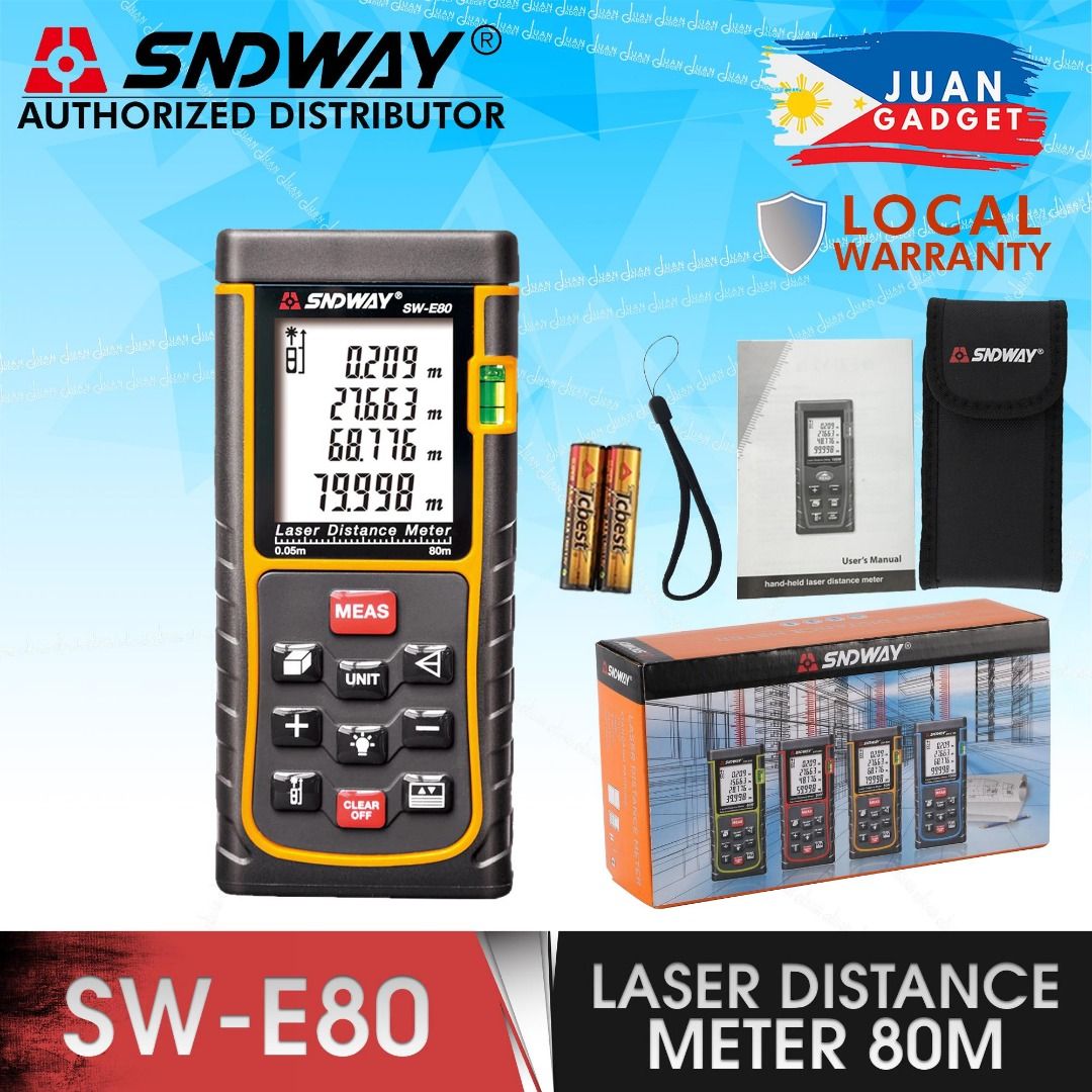 Sndway Laser Distance Meter SW-E80 80m 262ft digital Rangefinder ...