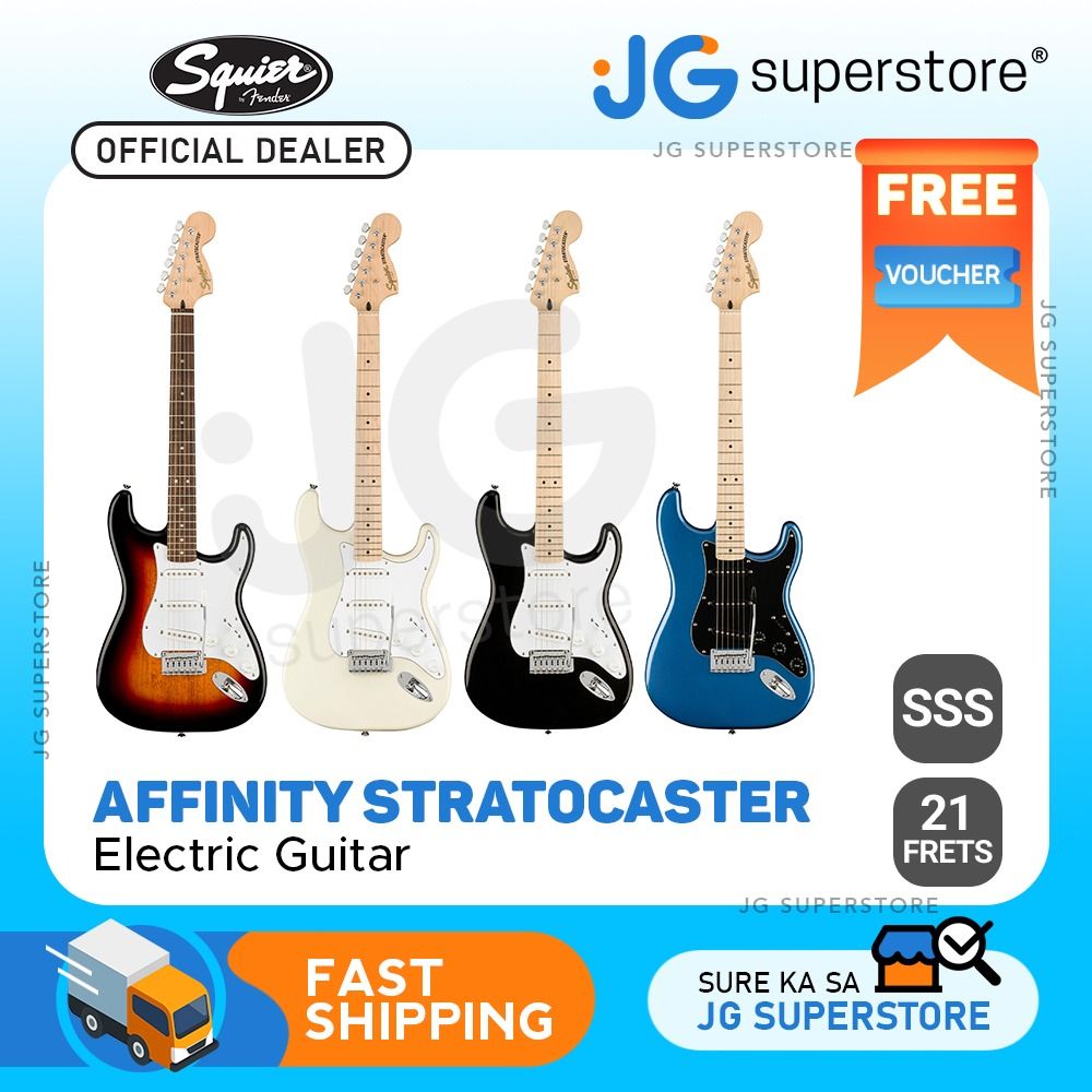 Squier by Fender Affinity Stratocaster Electric Guitar with SSS Pickup, 2-point Tremolo, 5-way ...