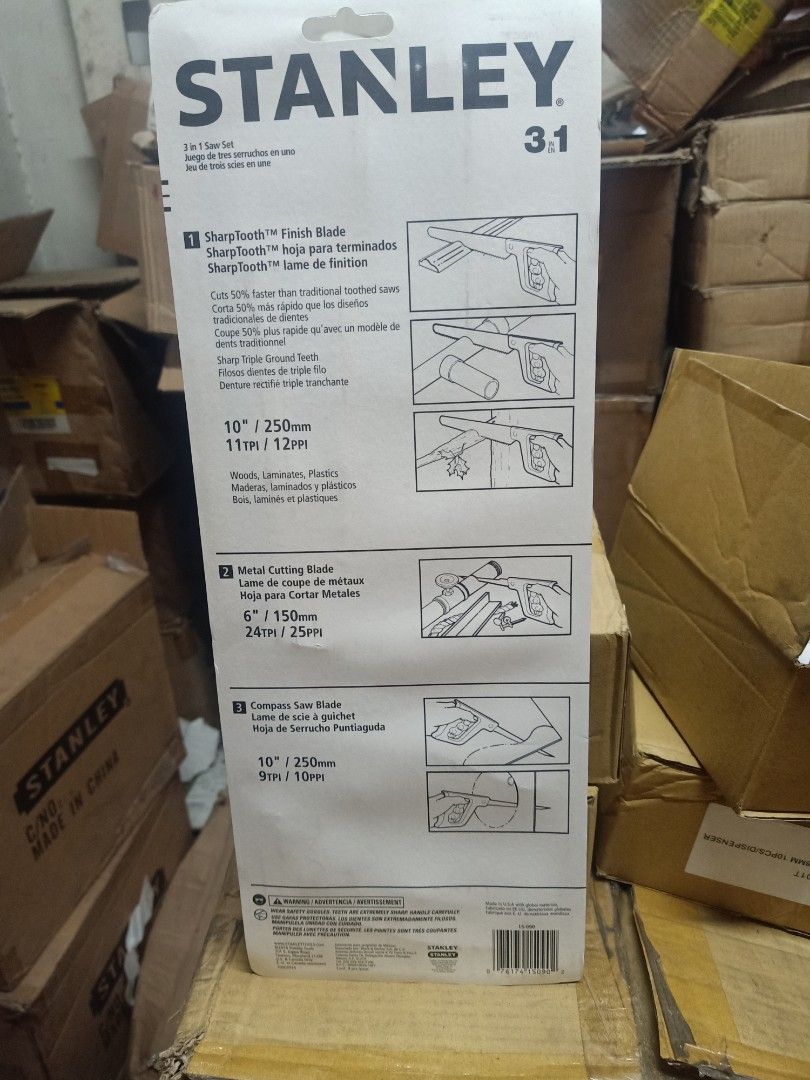 STANLEY NEST OF SAW WITH 3 PCS BLADES #15-175 METAL HANDLE #15-090 PVC ...