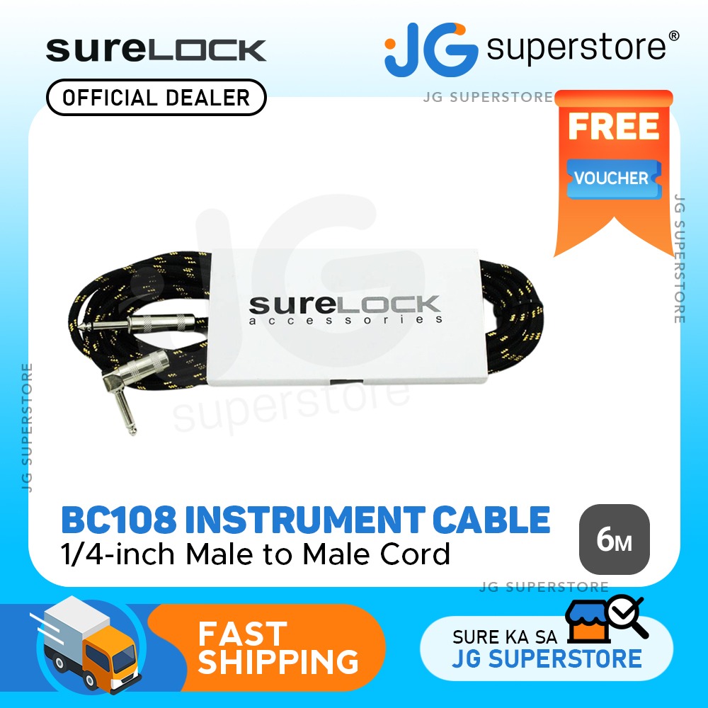 Surelock 20ft Nylon Braided Instrument Cable with 1/4-inch Male to Male ...