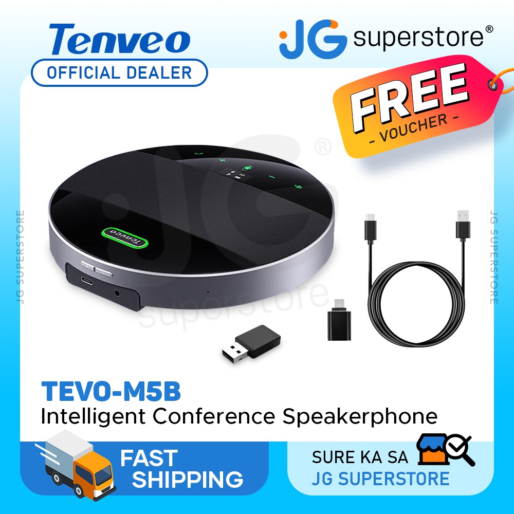 Tenveo TEVO M5B Portable Omnidirectional Bluetooth 5.0 Conference USB Speakerphone with Built-in ...