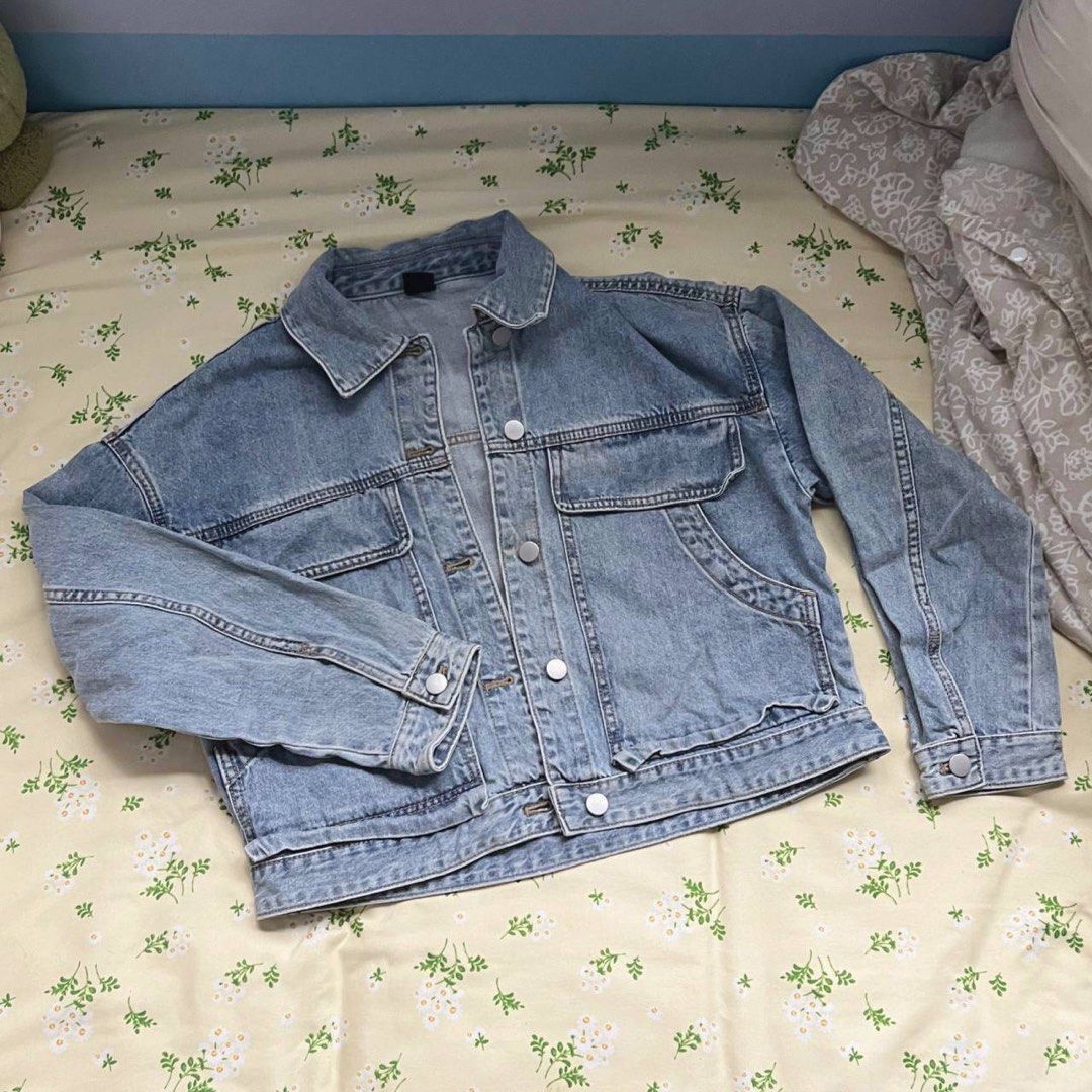 yishion cropped denim jacket, Women's Fashion, Coats, Jackets and Outerwear on Carousell