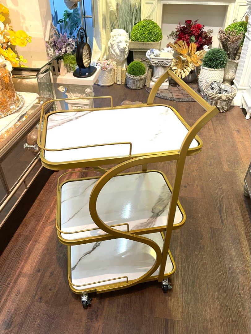 3 tier serving tray trolley with marble print, Furniture & Home Living ...