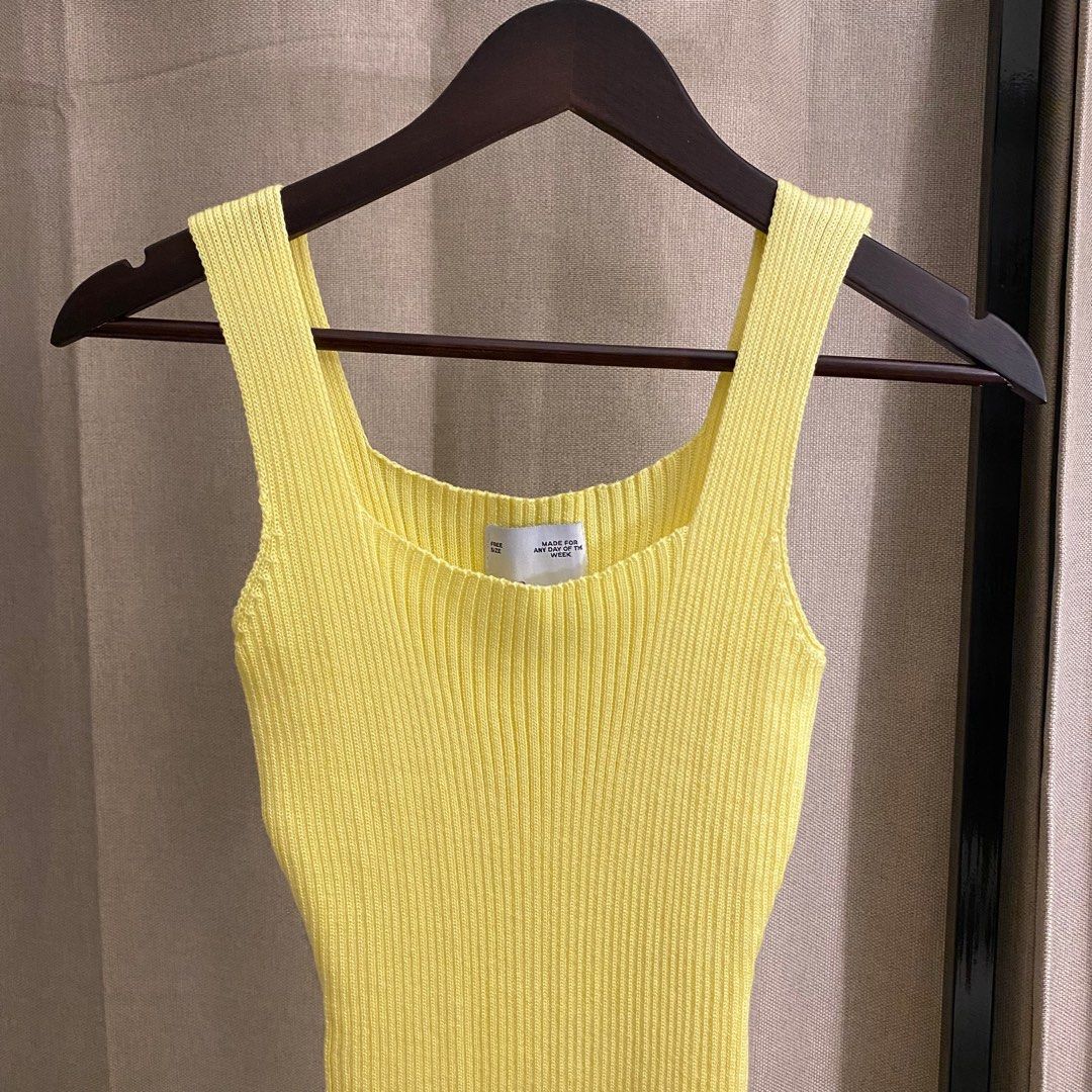 ATS the label sterling knit dress in yellow ribbed rajut dress square ...