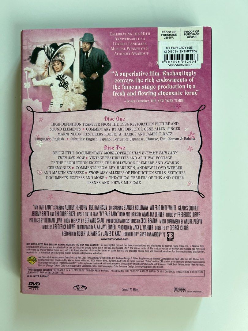 Audrey Hepburn My Fair Lady DVD Two-Disc special edition, Hobbies & Toys, Music & Media, CDs ...