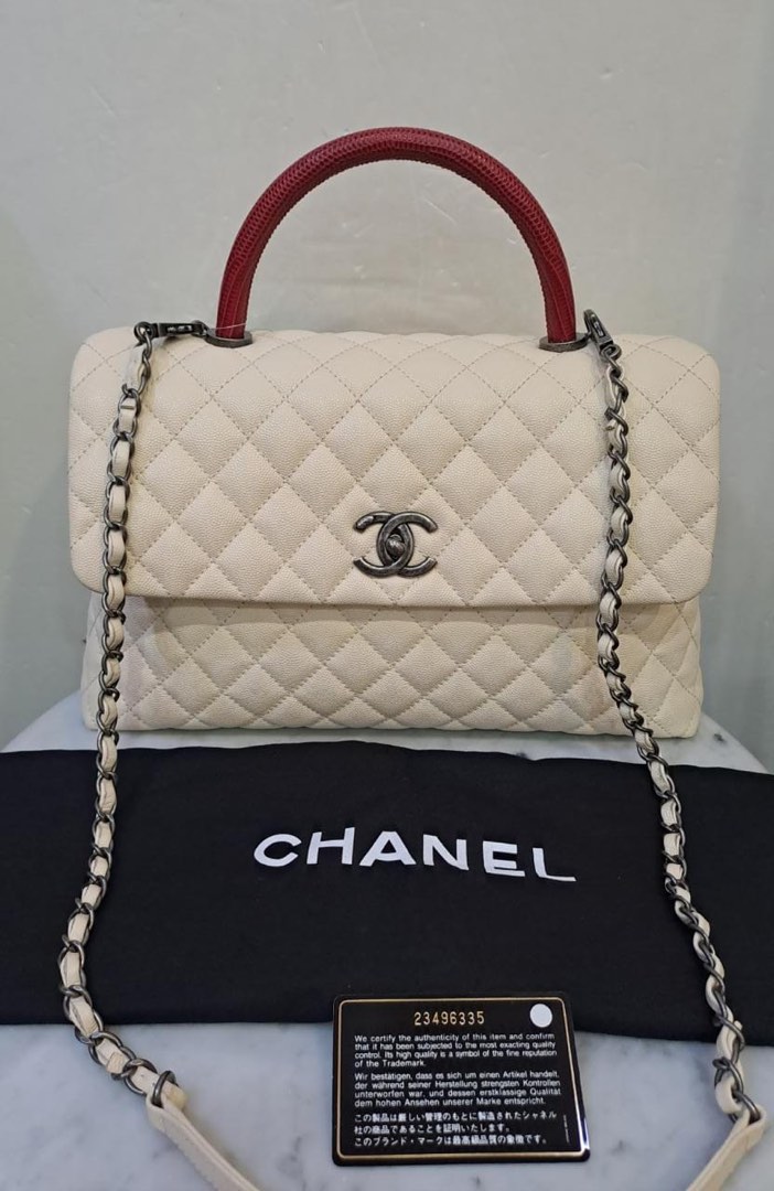 Authentic bags CHANEL COCO HANDLE IVORY CAVIAR LARGE LIZARD HANDLE ...