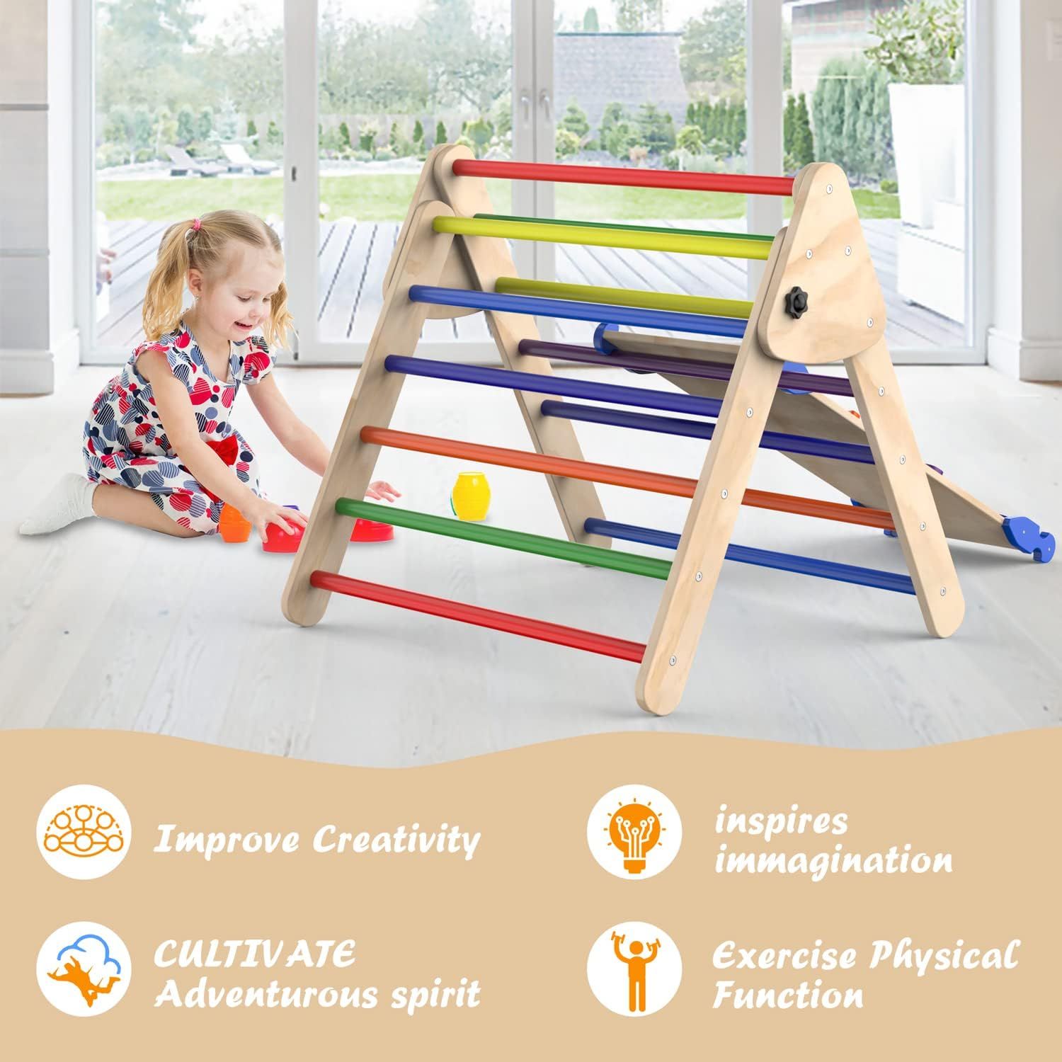 Baoniu Pikler Triangle, Foldable Climbing Triangle Ladder with Ramp for ...