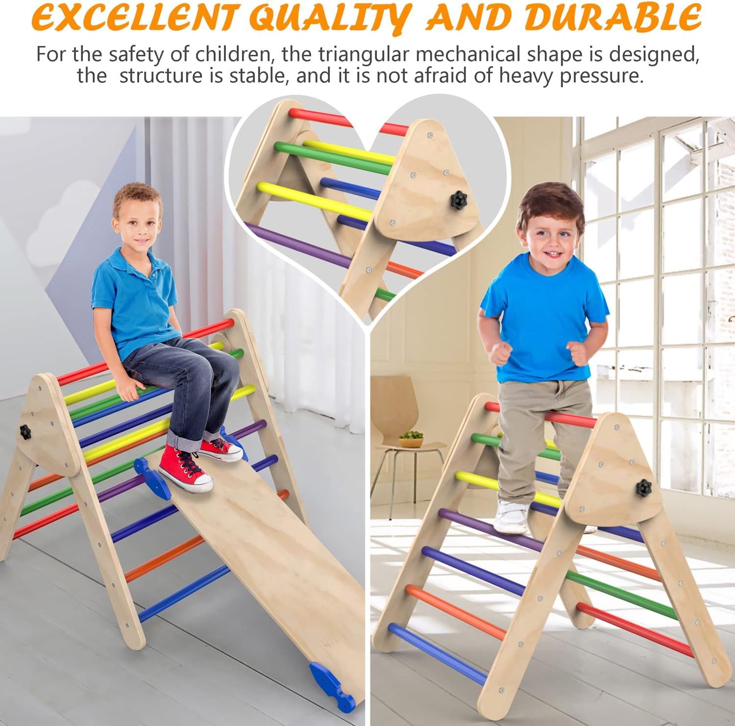Baoniu Pikler Triangle, Foldable Climbing Triangle Ladder with Ramp for ...