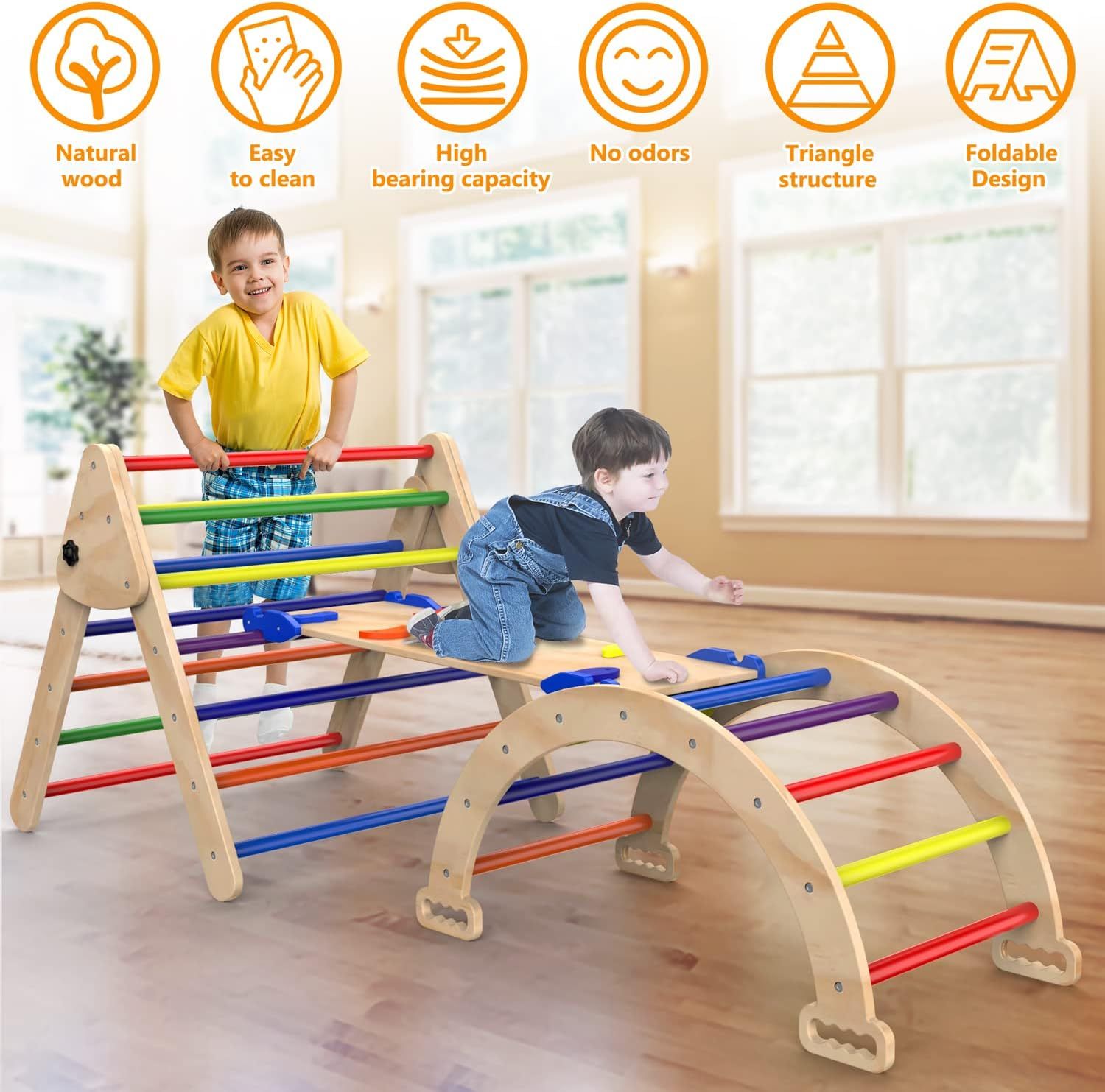 Baoniu Pikler Triangle, Foldable Climbing Triangle Ladder with Ramp for ...