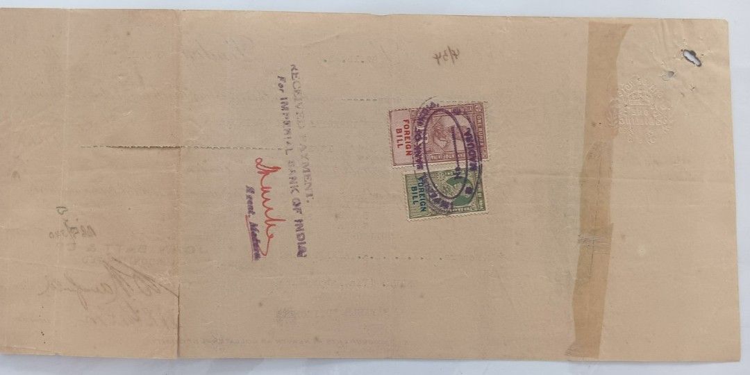 BILLOR NOTE 1930 - BANK DRAFT to IMPERIAL BANK OF INDIA from London U K ...