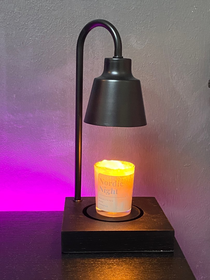 Candle Warmer Light Black Metal with Wooden Base, Furniture & Home ...