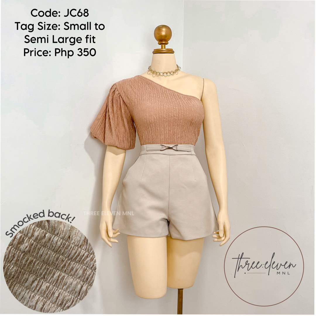 Champagne Color Puffsleeves Venus Cut One sided top (Small to Semi ...