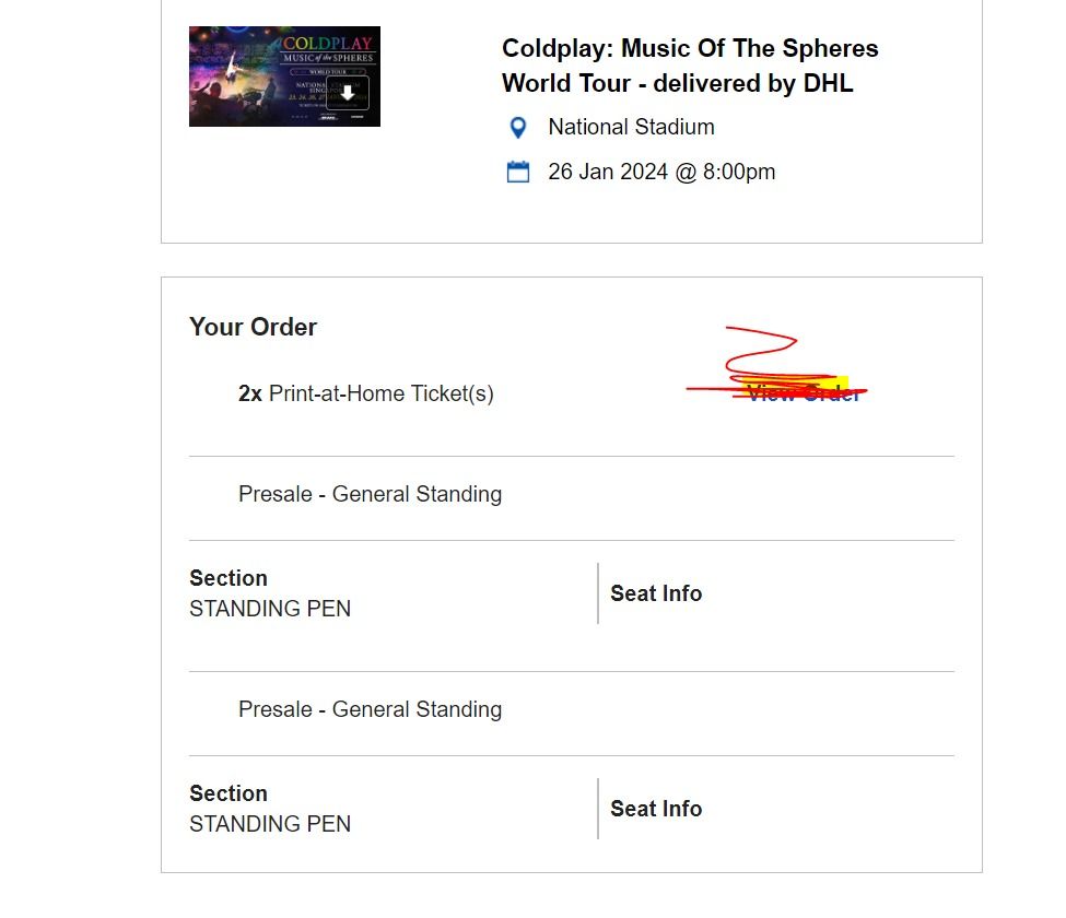 Coldplay 26 Jan and 27 Jan 2024 Coldplay Singapore General Standing ...