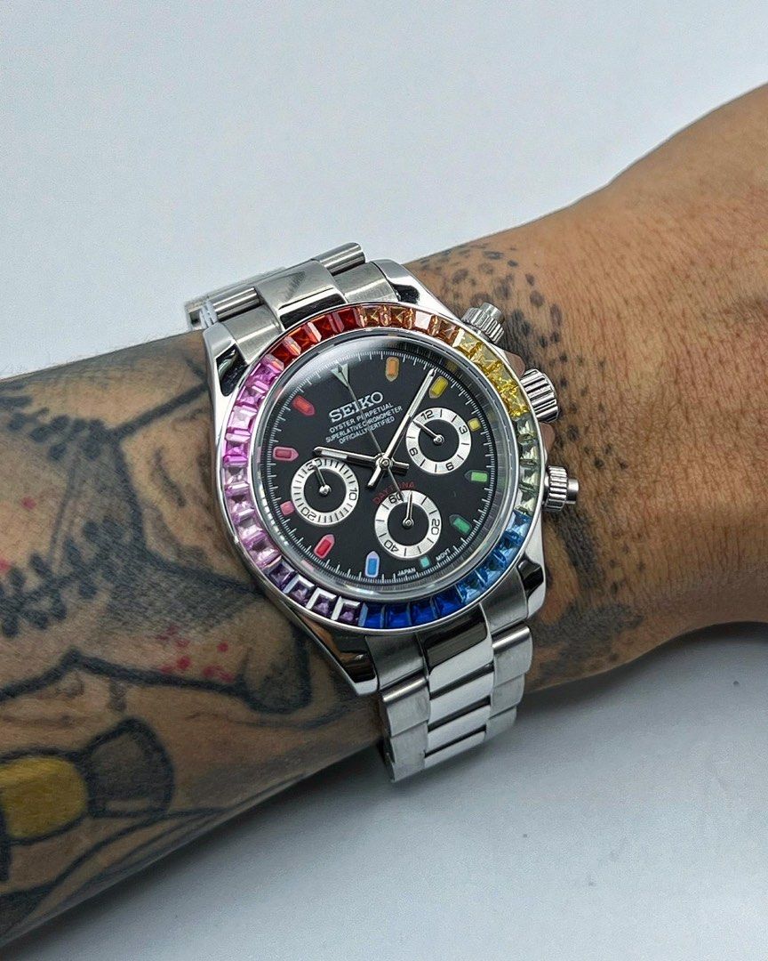 Custom Seiko Mod Rainbow Daytona (Quartz) in 39.5mm, Men's Fashion ...
