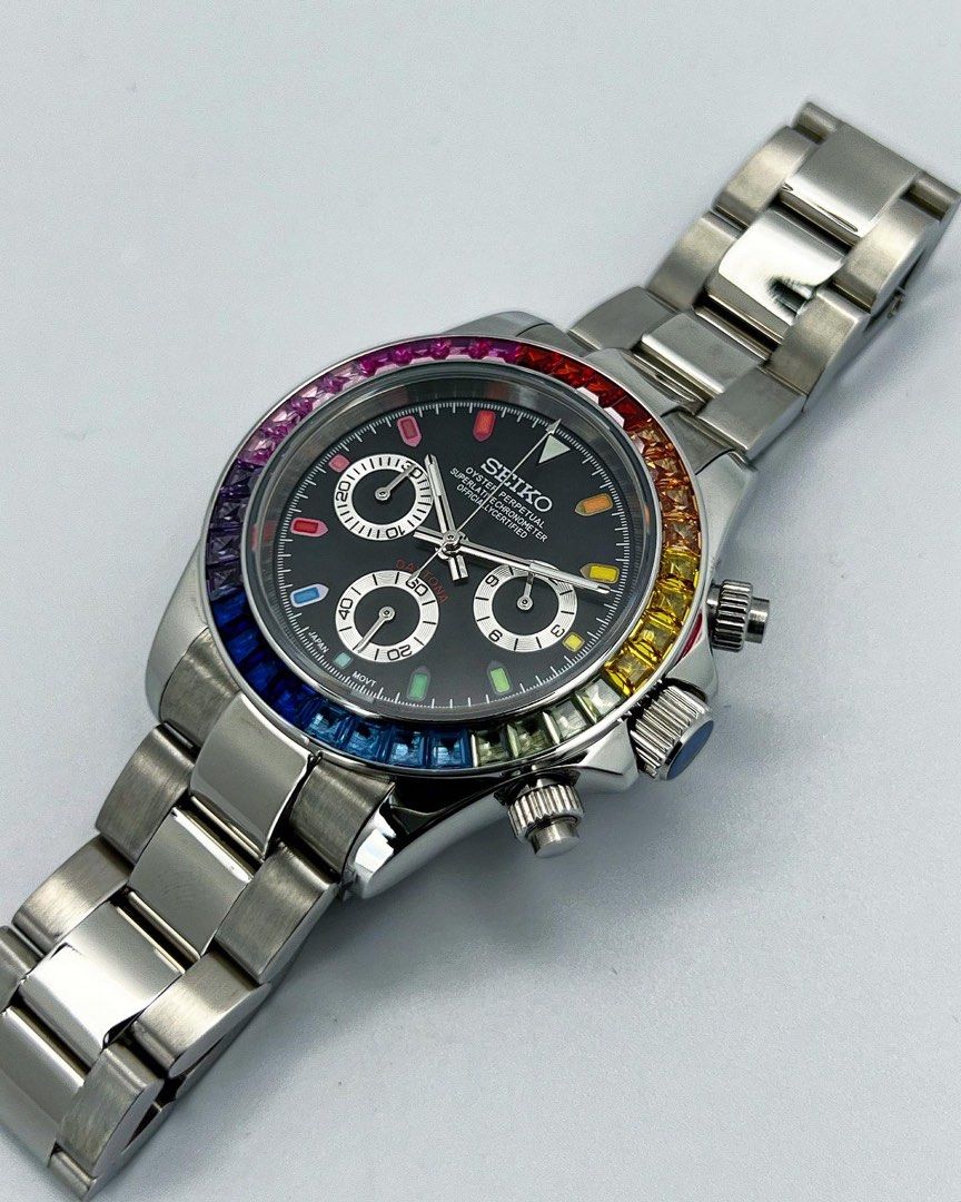 Custom Seiko Mod Rainbow Daytona (Quartz) in 39.5mm, Men's Fashion ...
